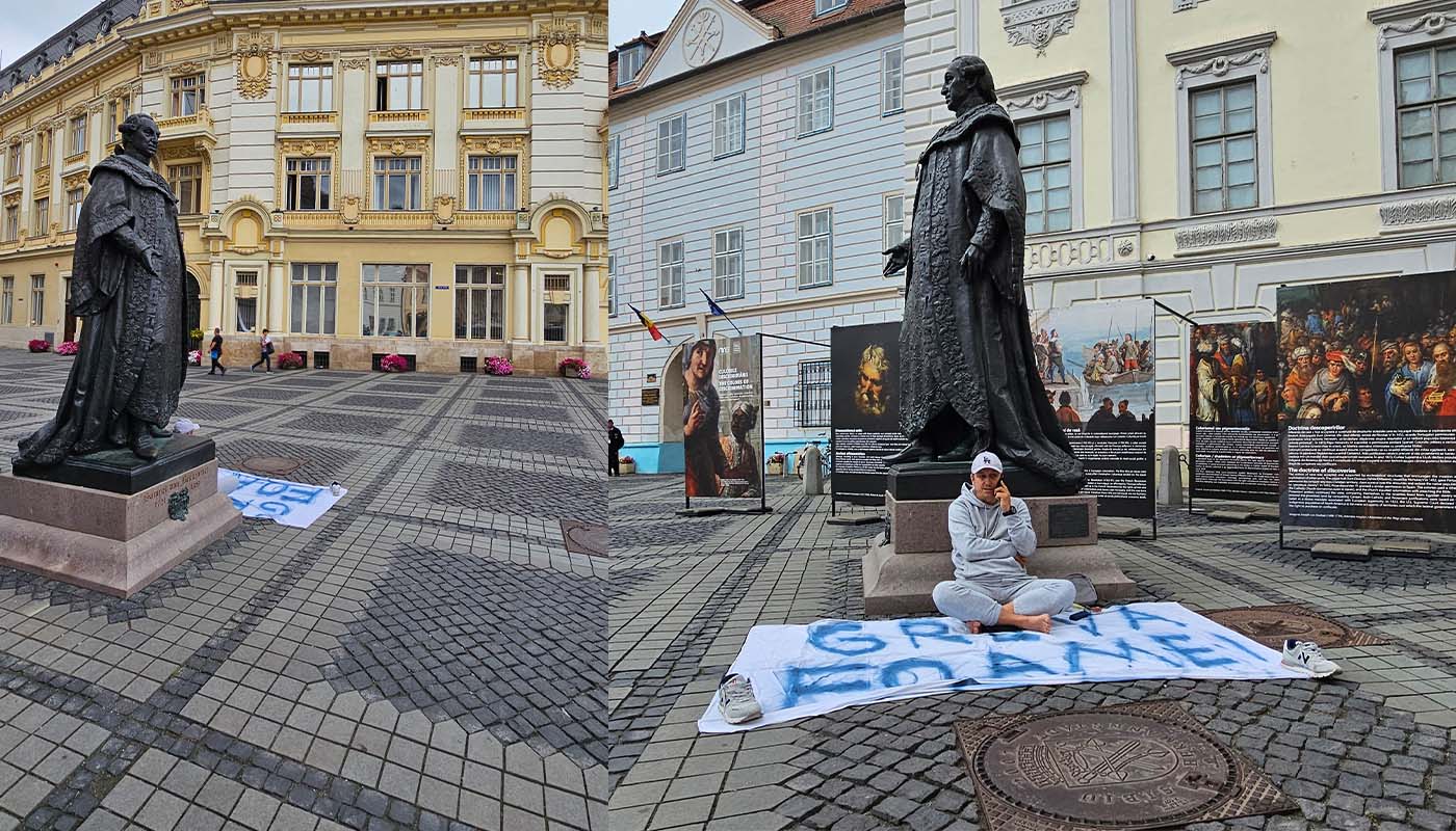 Greva Foamei în fața Primăriei Sibiu. Bărbatul are 3 copii! | VIDEO ...